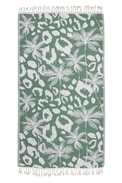 INFUSEZEN Leopard Palm Organic Turkish Towel - Green