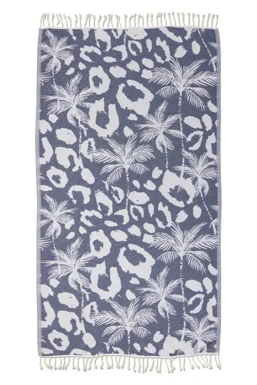 INFUSEZEN Leopard Palm Organic Turkish Towel - Navy