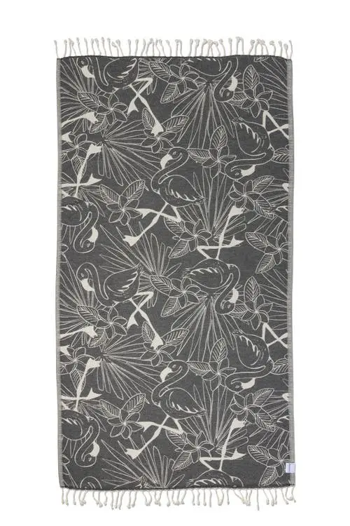 INFUSEZEN Tropical Flamingo Organic Turkish Towel - Black