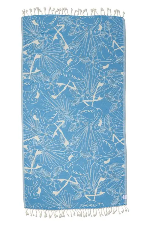 INFUSEZEN Tropical Flamingo Organic Turkish Towel - Blue