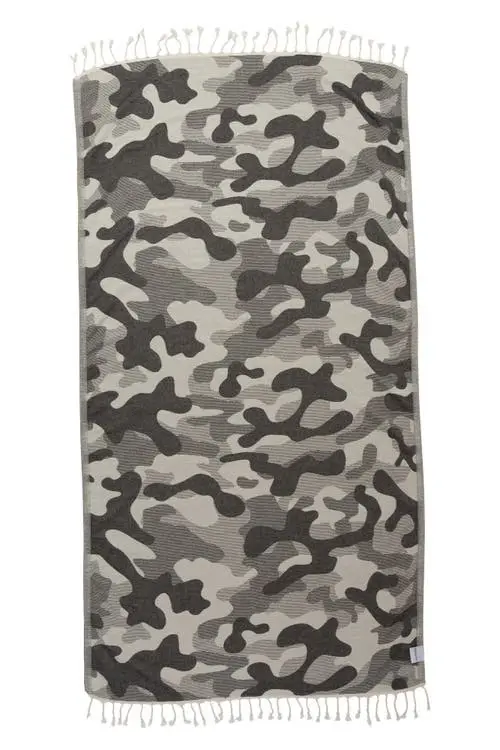 INFUSEZEN Camo Print Organic Sand Resistant Reversible Turkish Towel - Black