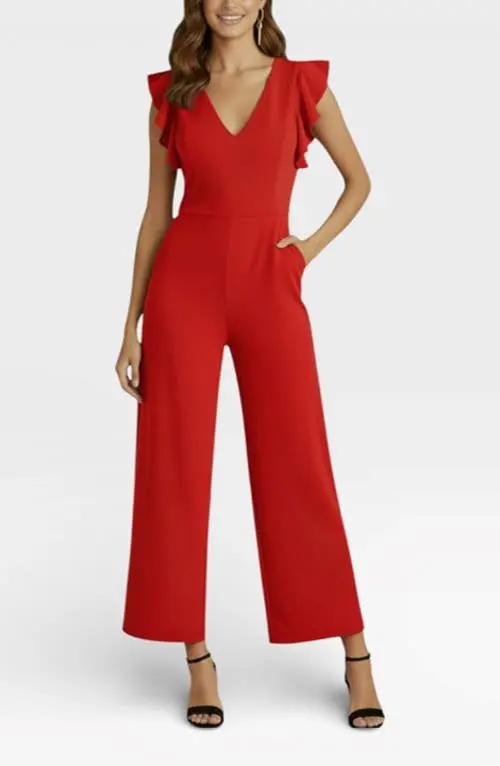 Rachel Rachel Roy Ruffle Sleeve V-neck Jumpsuit - Rio Red
