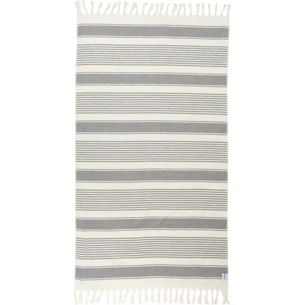 INFUSEZEN Sauna Stripe Organic Terry Cloth Lined Turkish Towel - Dark Grey