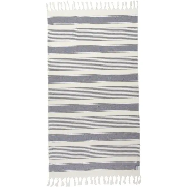 INFUSEZEN Sauna Stripe Organic Terry Cloth Lined Turkish Towel - Navy