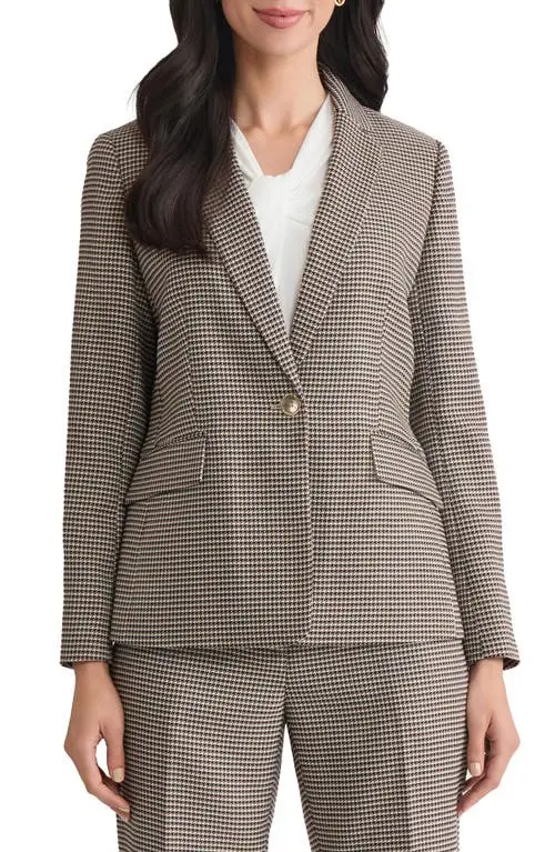 KASPER Houndstooth One-button Blazer - Black Multi