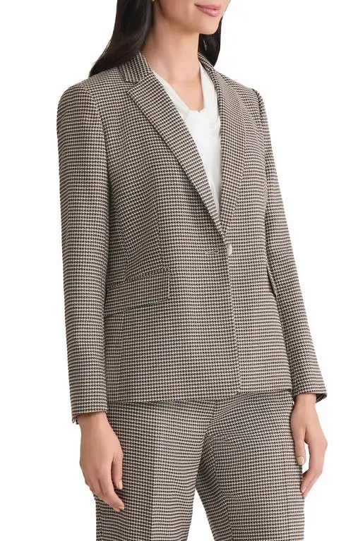 KASPER Houndstooth One-button Blazer - Black Multi