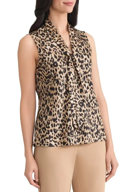 KASPER Sylvia Leopard Print Sleeveless Satin Top