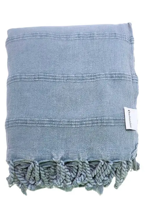 INFUSEZEN Stonewashed Organic Xl Turkish Throw Blanket - Denim