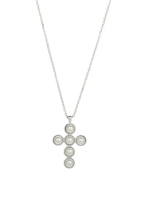 BEARFRUIT JEWELRY Sterling 18k Plated Victoria Cross Pearl Necklace - Silver