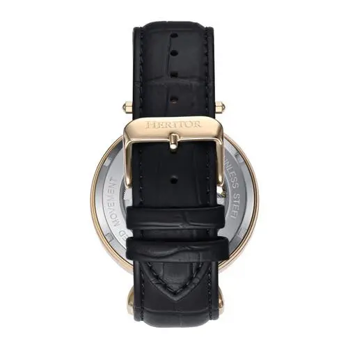 HERITOR AUTOMATIC Lincoln Leather-band Skeleton Watch With Moon Phase - Gold