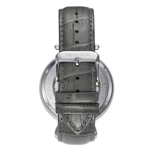 HERITOR AUTOMATIC Lincoln Leather-band Skeleton Watch With Moon Phase - Grey
