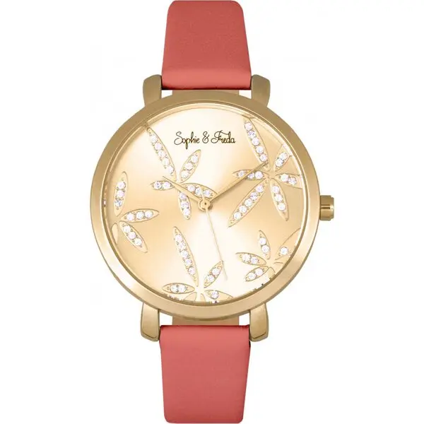 SOPHIE AND FREDA Key West Leather-band Watch With Swarovski Crystals - Gold/dark Pink