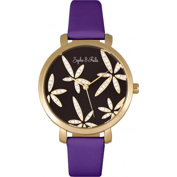 SOPHIE AND FREDA Key West Leather-band Watch With Swarovski Crystals - Gold/purple