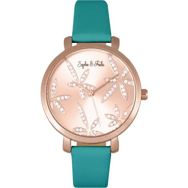 SOPHIE AND FREDA Key West Leather-band Watch With Swarovski Crystals - Rose Gold/teal