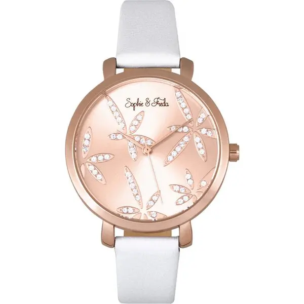 SOPHIE AND FREDA Key West Leather-band Watch With Swarovski Crystals - Rose Gold/white