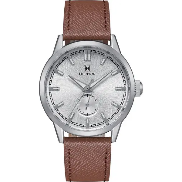 HERITOR AUTOMATIC Argento Leather-band Watch - White/silver/brown