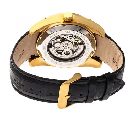 HERITOR AUTOMATIC Daniels Semi-skeleton Leather-band Watch - Gold/black