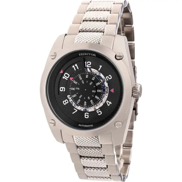 HERITOR AUTOMATIC Daniels Semi-skeleton Leather-band Watch - Silver