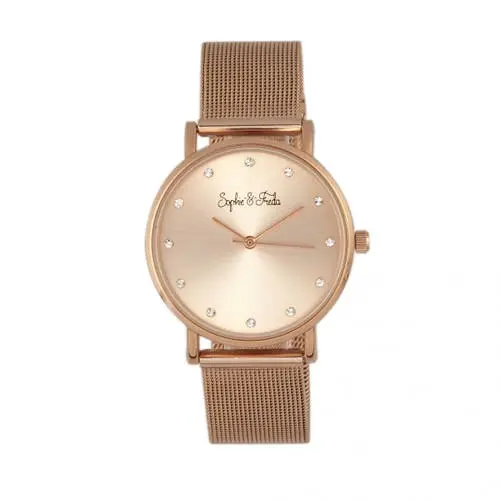 SOPHIE AND FREDA Savannah Mesh Bracelet Watch With Swarovski Crystals - Rose Gold