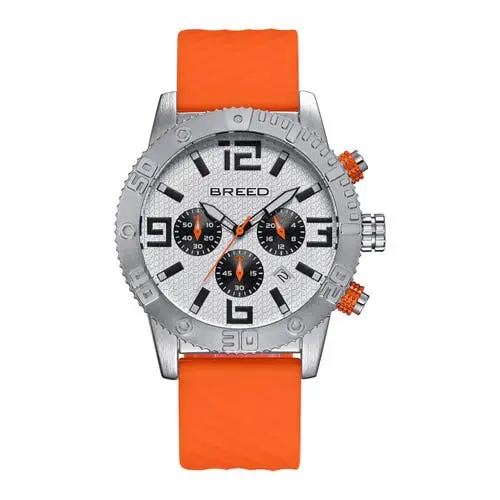BREED Double Agent Chronograph Watch With Date - Silver/orange