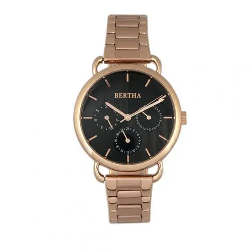 BERTHA WATCHES Gwen Leather-band Watch With Day And Date - Rose Gold