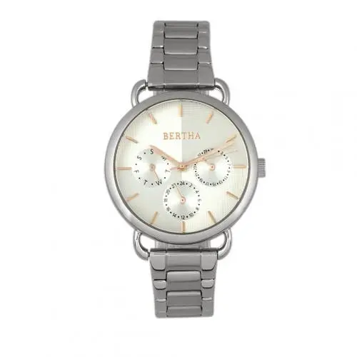 BERTHA WATCHES Gwen Leather-band Watch With Day And Date - Silver