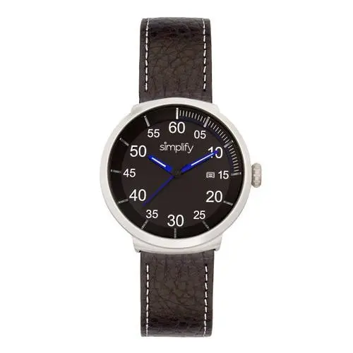 SIMPLIFY Leather-band Watch With Date - Black