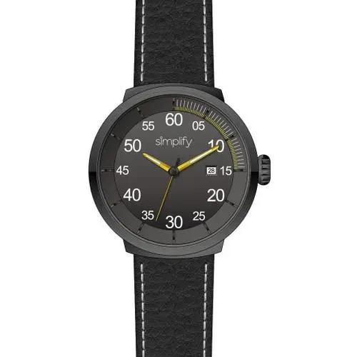 SIMPLIFY Leather-band Watch With Date - Black/yellow