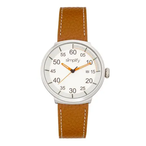 SIMPLIFY Leather-band Watch With Date - Brown/silver