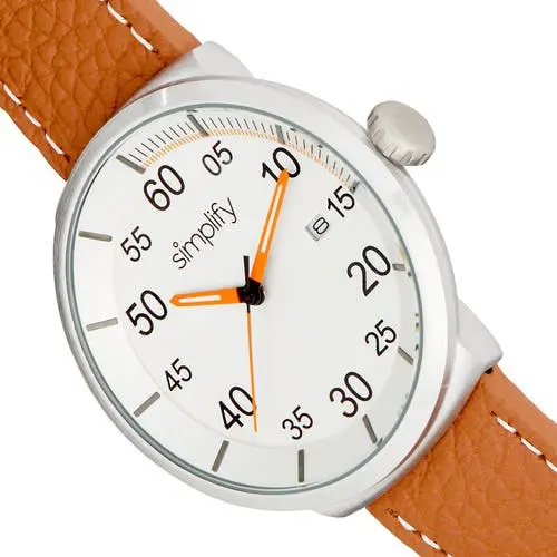 SIMPLIFY Leather-band Watch With Date - Brown/silver