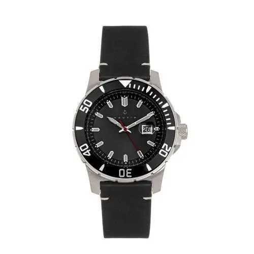 NAUTIS Dive Pro 200 Leather-band Watch With Date - Black