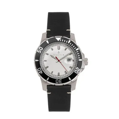 NAUTIS Dive Pro 200 Leather-band Watch With Date - Black/white