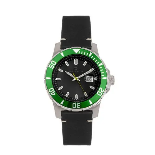 NAUTIS Dive Pro 200 Leather-band Watch With Date - Green/black