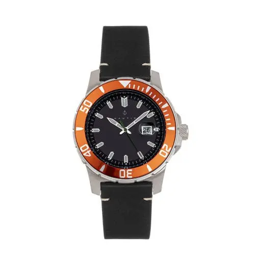NAUTIS Dive Pro 200 Leather-band Watch With Date - Orange/black
