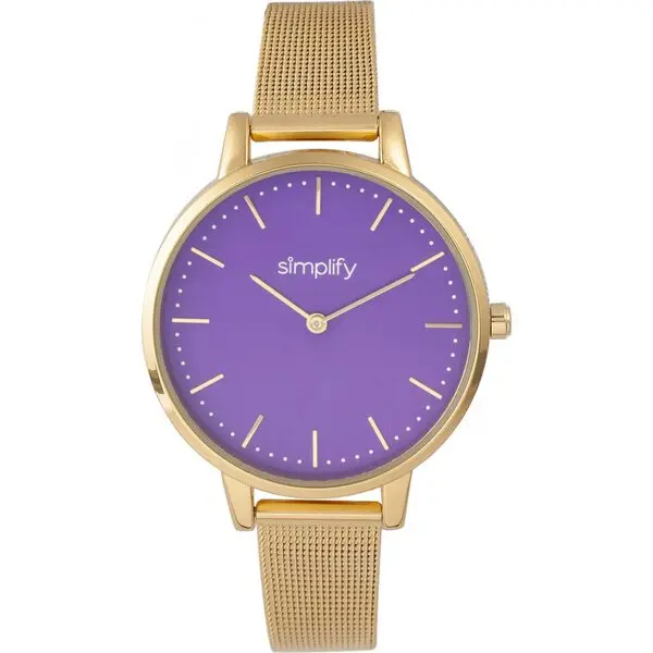SIMPLIFY Mesh Bracelet Watch - Gold/purple