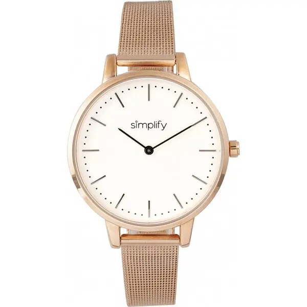 SIMPLIFY Mesh Bracelet Watch - Rose Gold/white