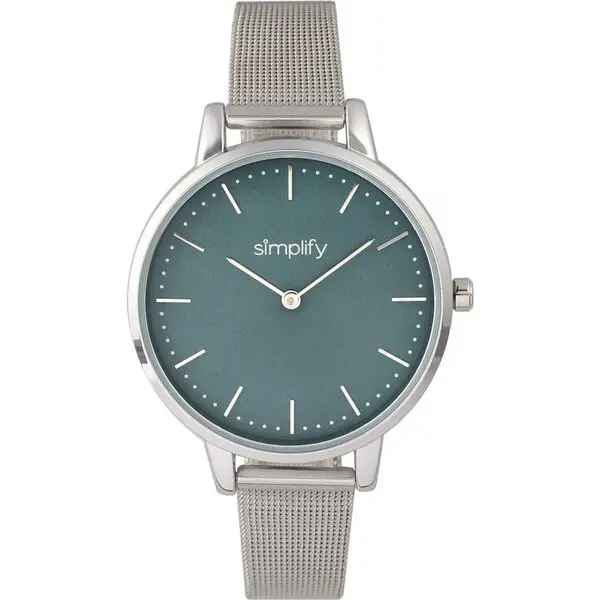 SIMPLIFY Mesh Bracelet Watch - Silver/teal