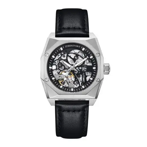 HERITOR AUTOMATIC Elliott Leather-band Watch - Silver/black/black