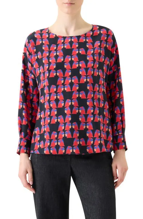 Akris Françoise Hardy Print Silk Crêpe De Chine Top - Black-multicolor