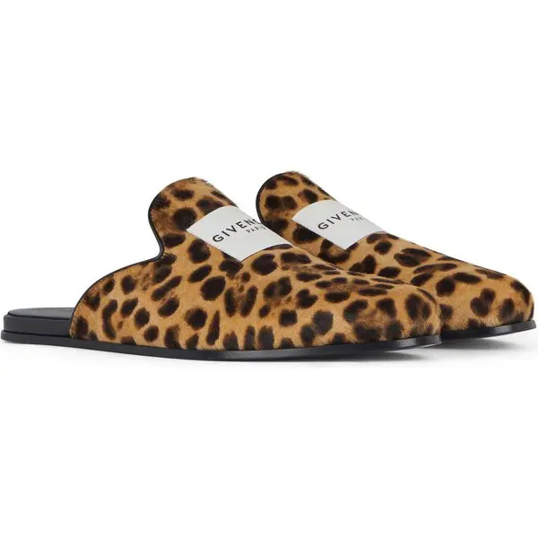 Givenchy Label Lounge Slipper Mule - Black/beige Print Calf Hair