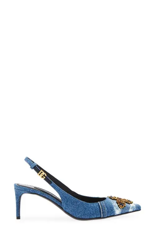 Dolce & Gabbana Crystal-embellished Denim Slingback Pumps