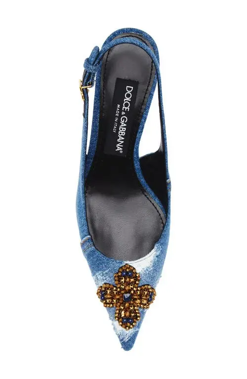 Dolce & Gabbana Crystal-embellished Denim Slingback Pumps