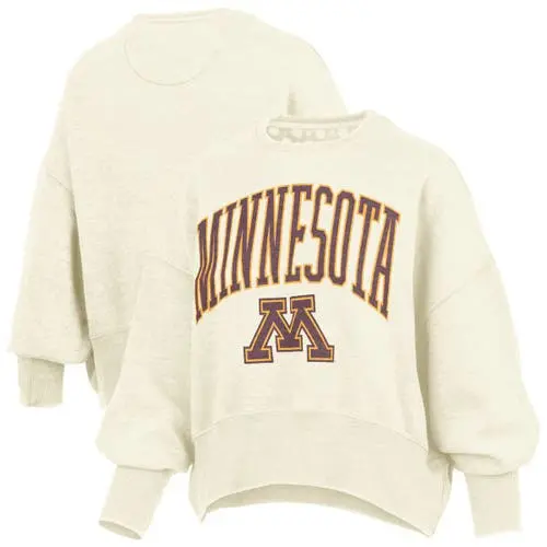 PRESSBOX Minnesota Golden Gophers Oversized Waist-length Crewneck Sweatshirt - Natural