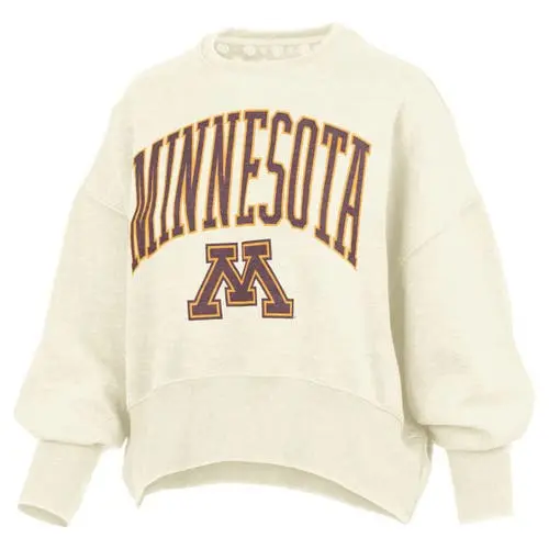 PRESSBOX Minnesota Golden Gophers Oversized Waist-length Crewneck Sweatshirt - Natural