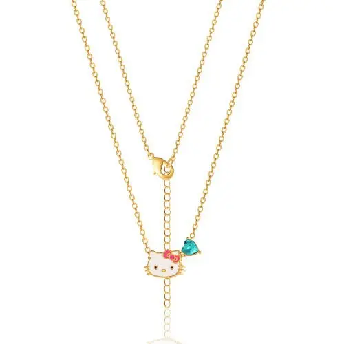 HELLO KITTY Heart Birthstone Charm Necklace - Gold/teal