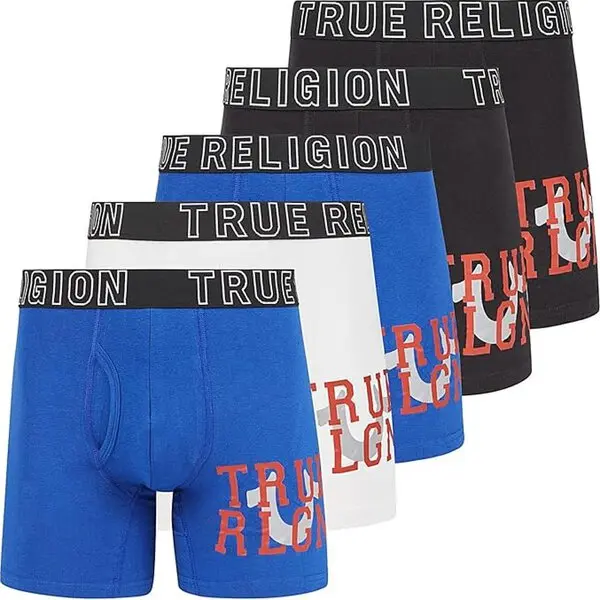 True Religion Boxer Briefs Stretch Underwear Pack Of 5 - Black/blue/white