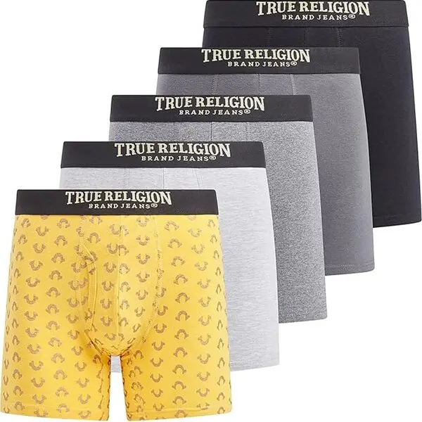 True Religion Boxer Briefs Stretch Underwear Pack Of 5 - Black/grey/gold