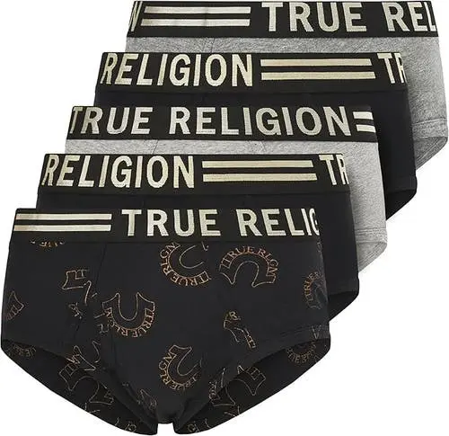 True Religion Briefs Soft Cotton Underwear Pack Of 5 - Black/grey/charcoal/black