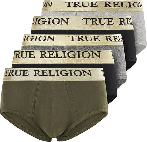 True Religion Briefs Soft Cotton Underwear Pack Of 5 - Black/grey/olive/charcoal