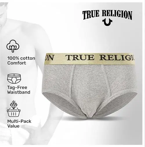 True Religion Briefs Soft Cotton Underwear Pack Of 5 - Black/grey/olive/charcoal
